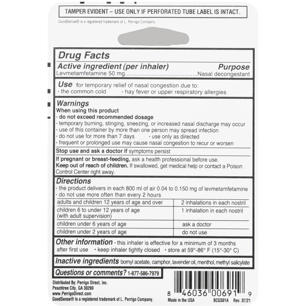 GoodSense® Vapor Inhaler, Nasal Decongestant, .007 oz/ea