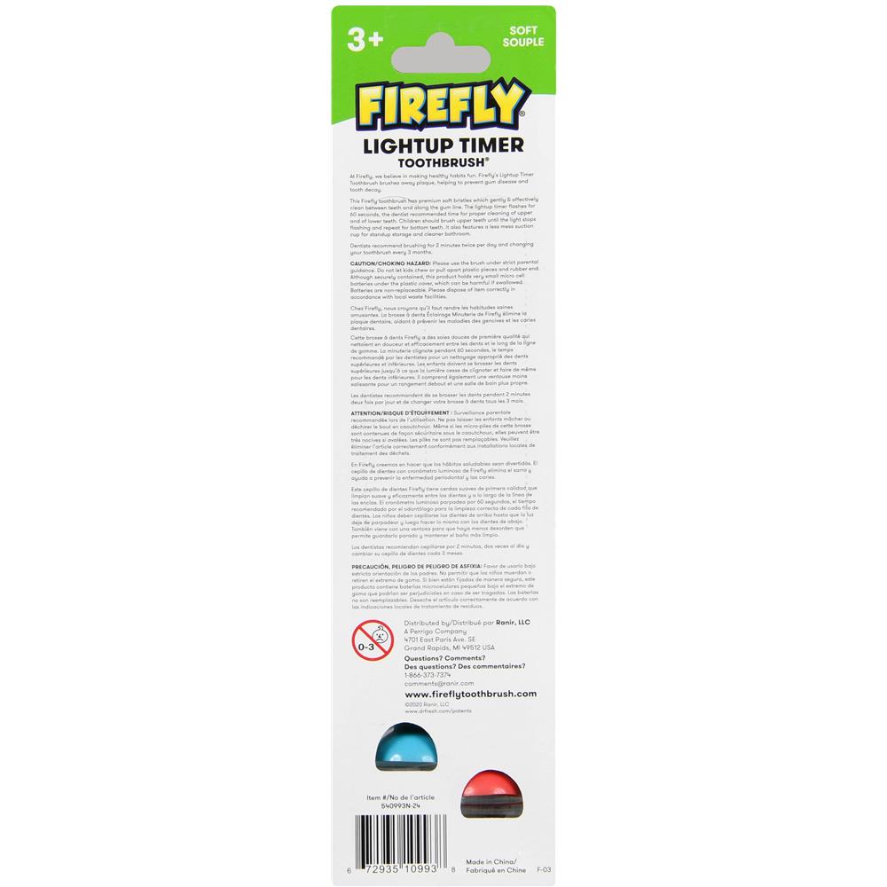 Firefly® Kids Soft Toothbrush with Lightup Timer, 2 Count