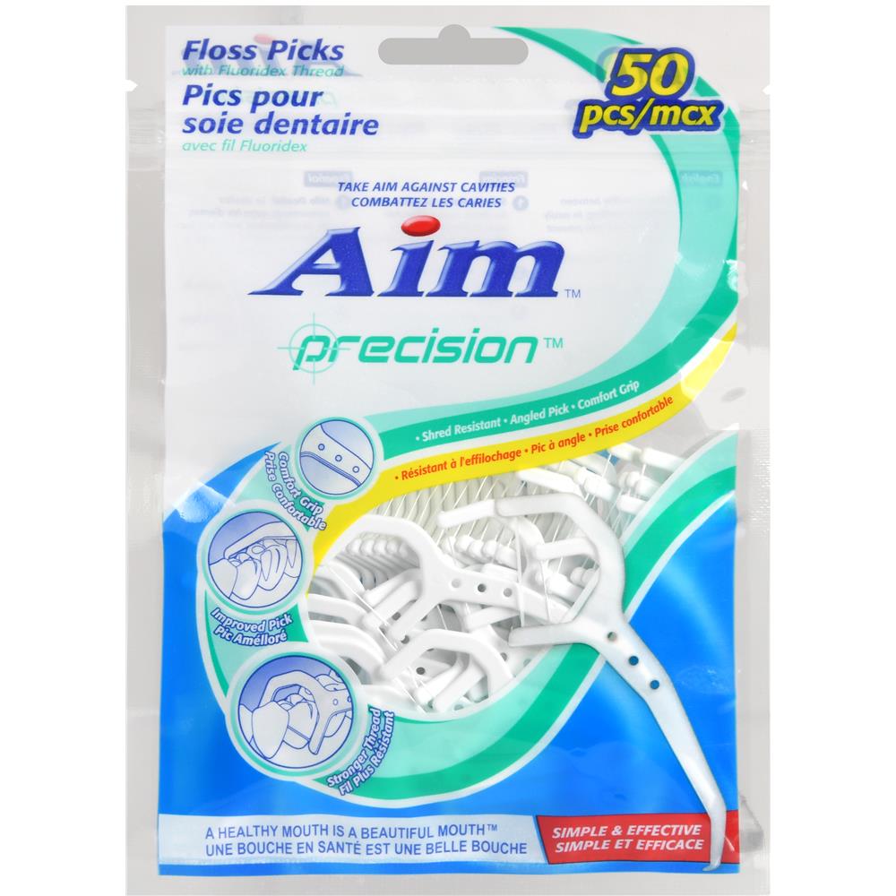 Aim™ precision™ Floss Picks 50 Count with Fluoridex Thread