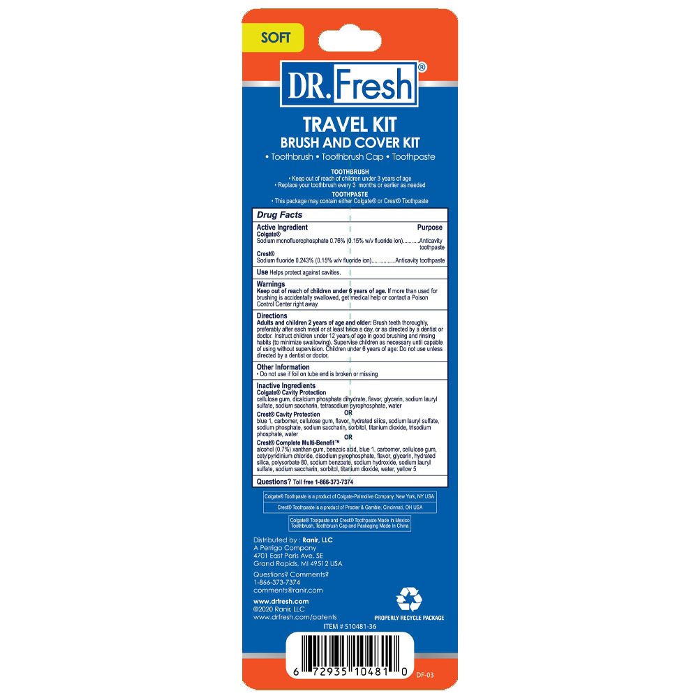 DR. Fresh® Travel Kit Toothbrush Soft/Cap/Crest Toothpaste 1 CT